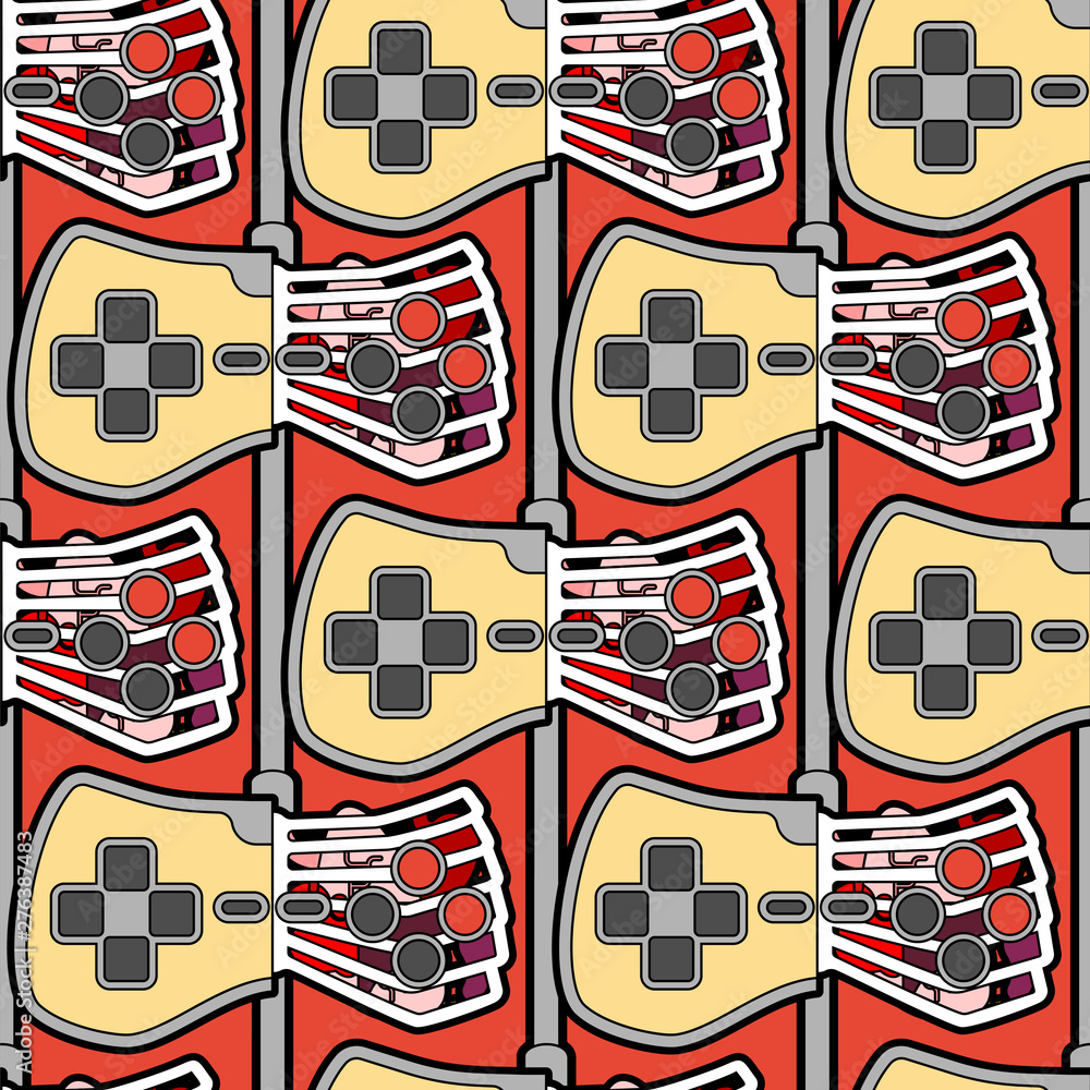 Joystick Anatomy pattern seamless. Gamepad with internal organ background. Retro Video game ...