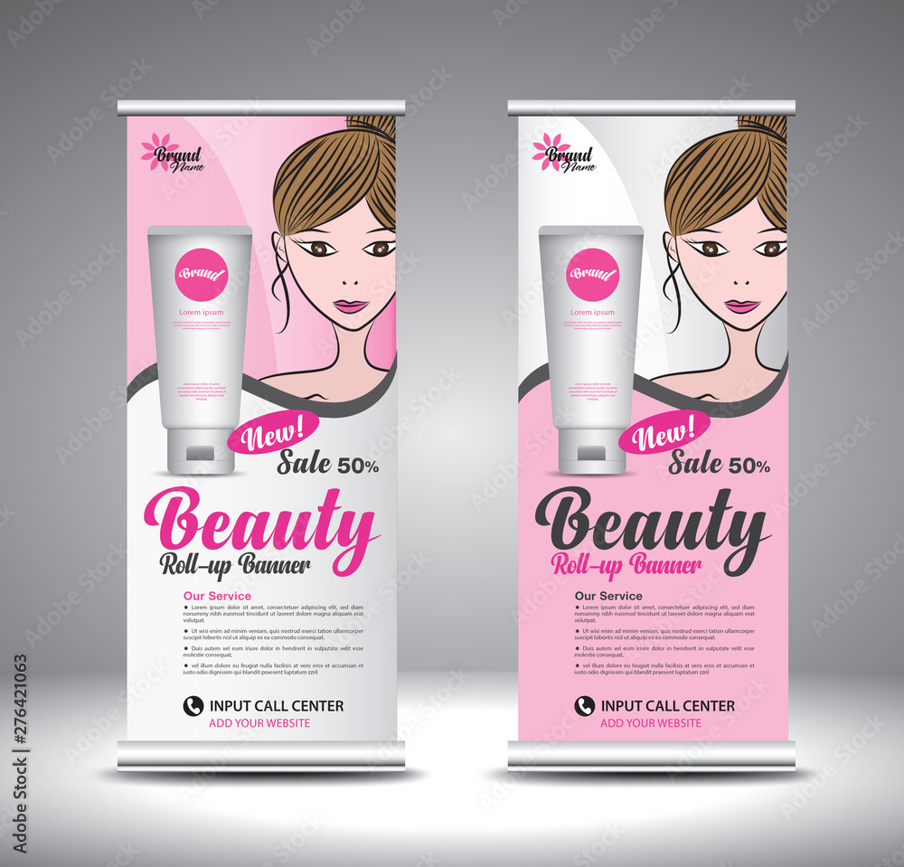 Roll up banner template for cosmetics, make up, lipstick, beauty, spa ...