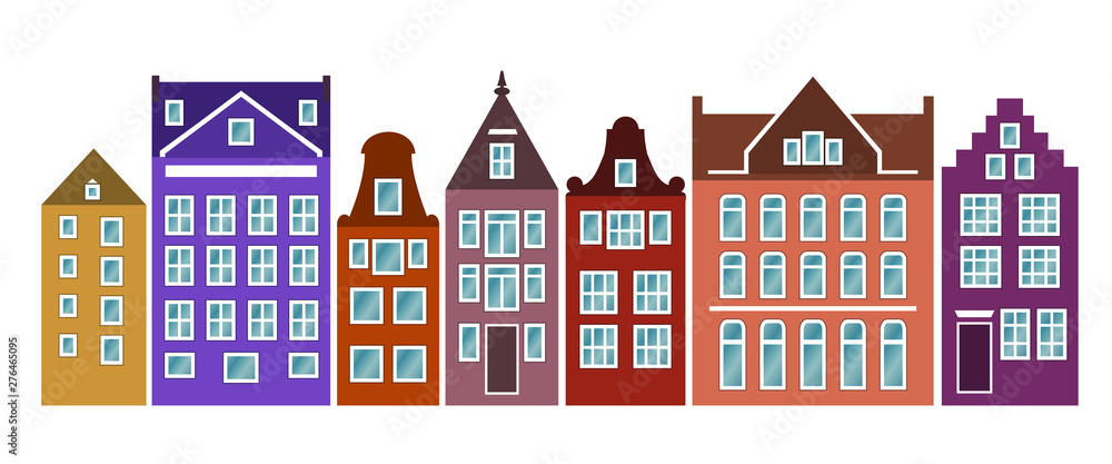Set of Amsterdam style colored houses. Colorful of row typical dutch ...