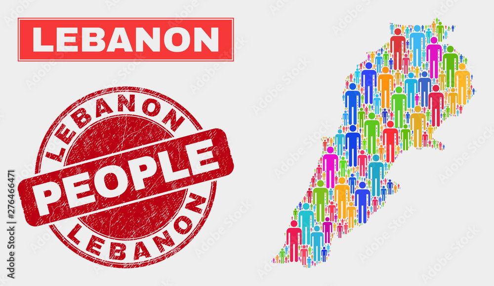 Vetor Demographic Lebanon map illustration. People colorful mosaic ...