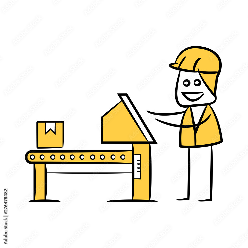 engineer or operator in manufacturing process, doodle stick figure ...