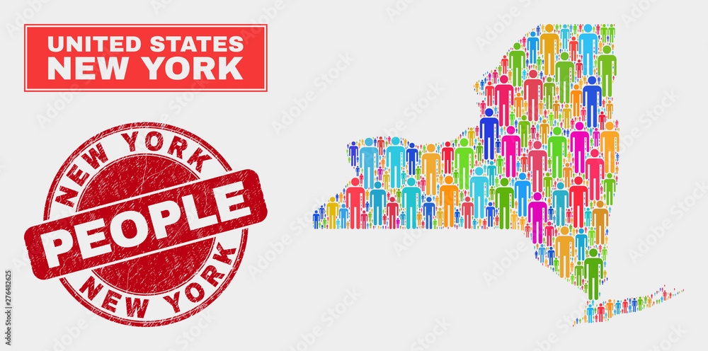 Vetor Demographic New York State map abstraction. People bright mosaic ...