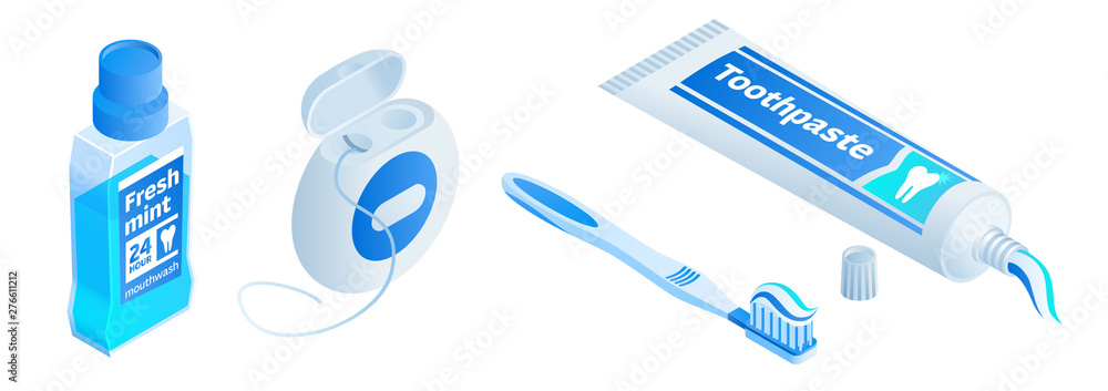Toothpaste icons set. Isometric set of toothpaste vector icons for web ...