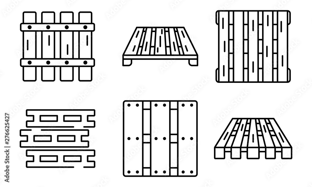 Pallet icons set. Outline set of pallet vector icons for web design ...