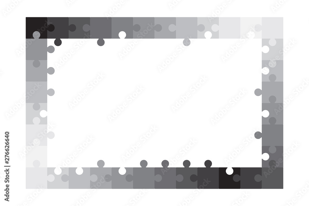 Jigsaw puzzle frame, blank puzzle border template, gray isolated on ...