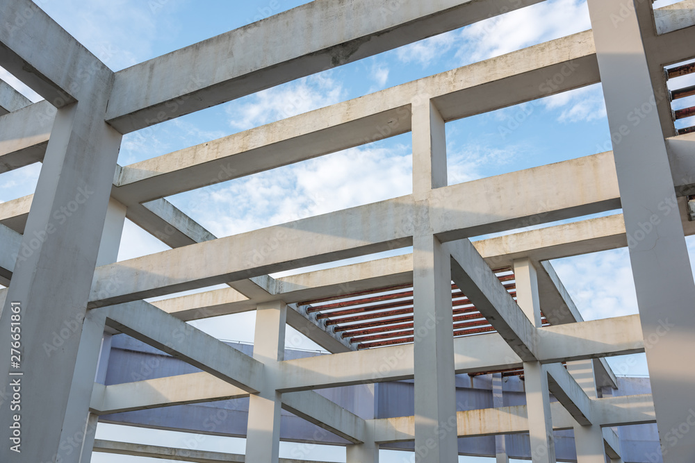 Urban modern high-rise building roof cement column beam and steel pipe ...