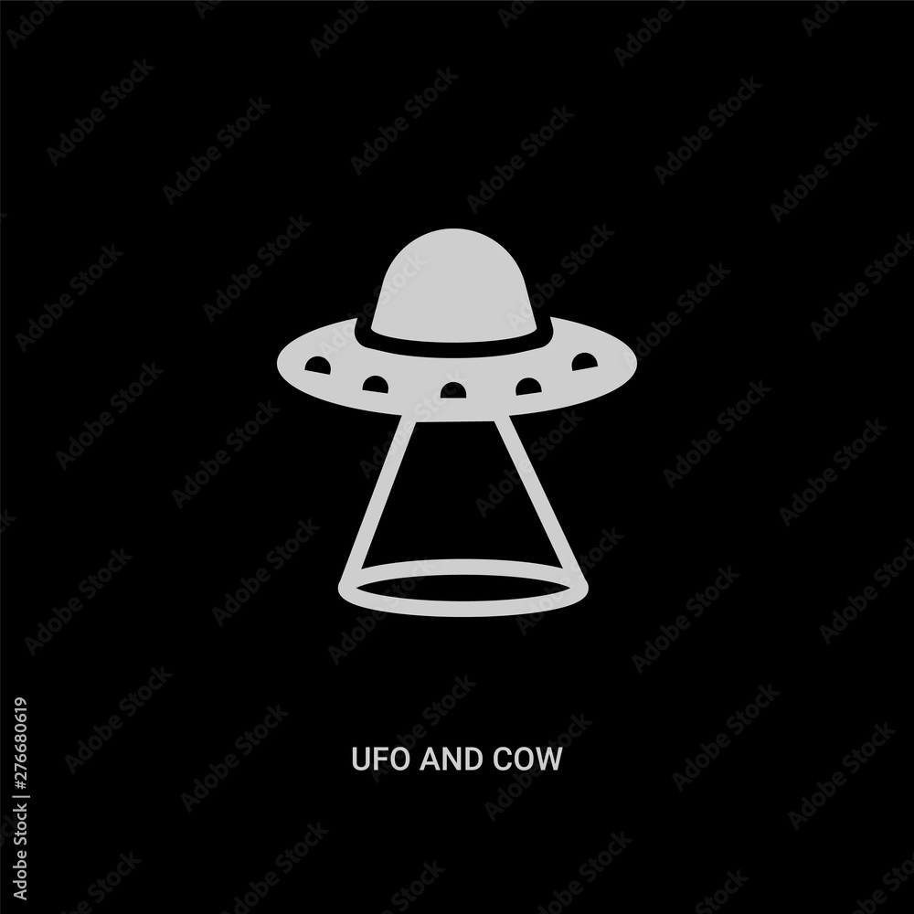 white ufo and cow vector icon on black background. modern flat ufo and ...