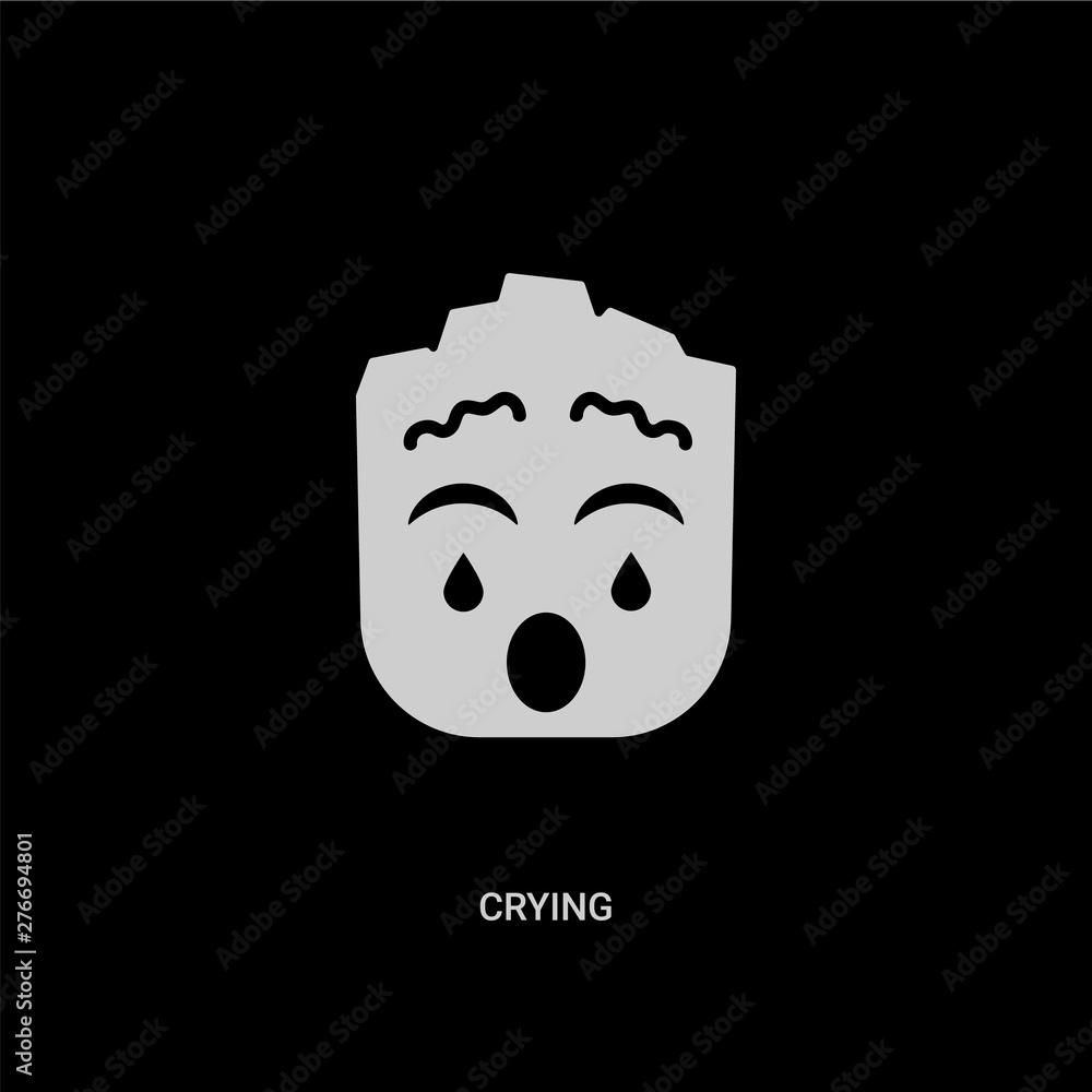 white crying vector icon on black background. modern flat crying from ...