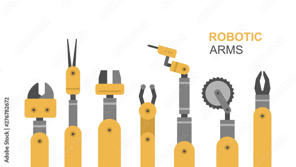 Robotic arms, hands. Banner design. isolated on white background Stock ...