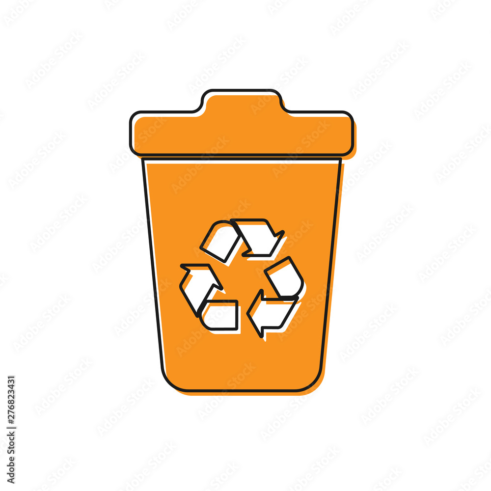 Orange Recycle bin with recycle symbol icon isolated on white ...