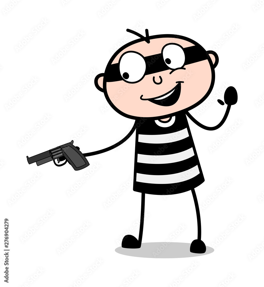 Holding a Gun and Laughing - Cartoon thief criminal Guy Vector ...
