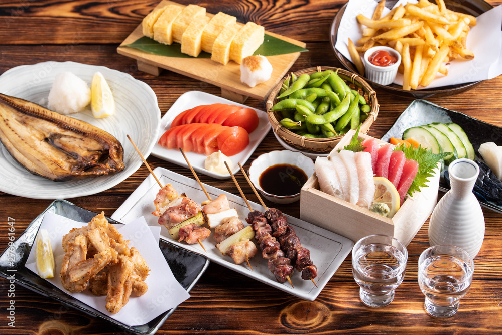 Photo Stock japanese assorted popular izakaya appetizers | Adobe Stock