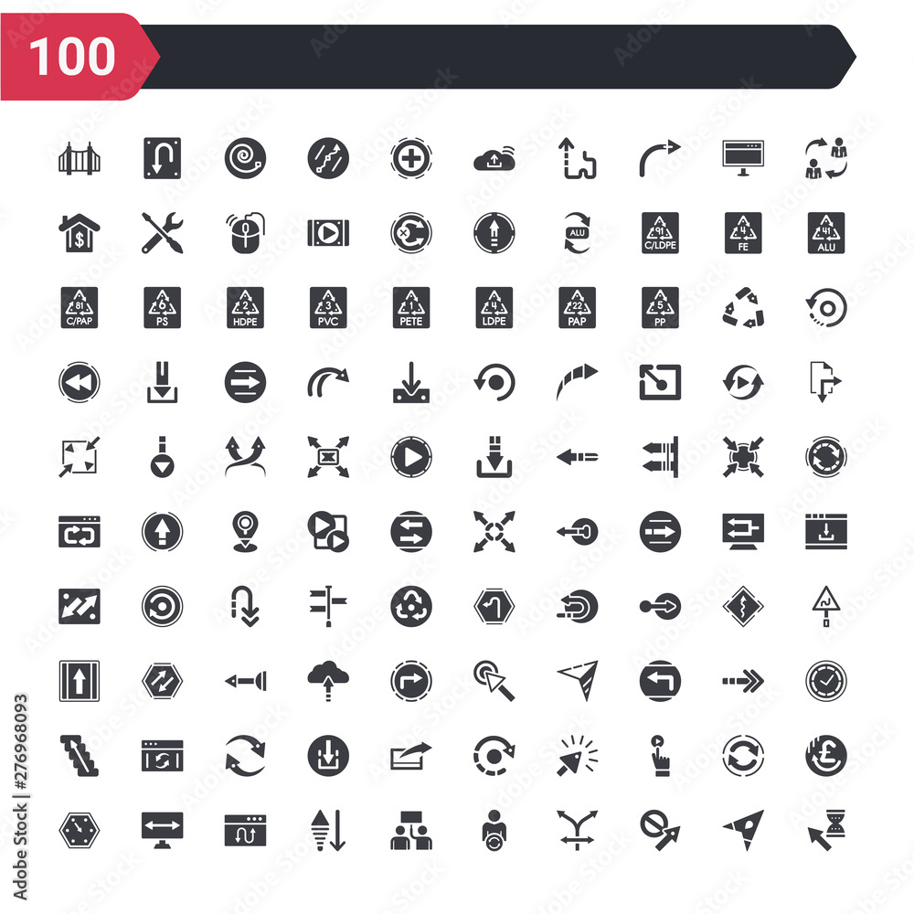 100 ui icons set such as wait cursor, forbidden cursor, crossroad ...