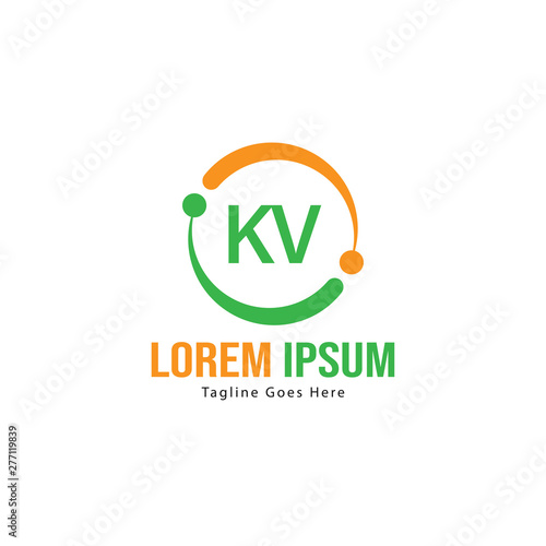 Initial KV logo template with modern frame. Minimalist KV letter logo ...