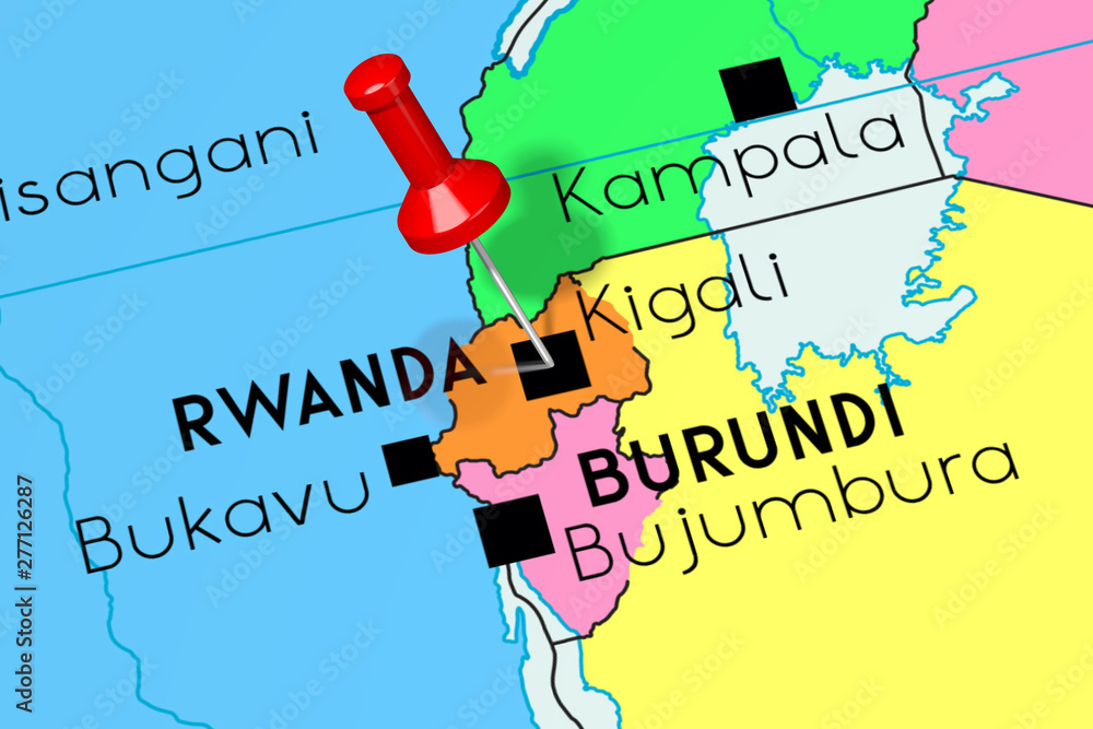 Ilustración de Stock Rwanda, Kigali - capital city, pinned on political ...