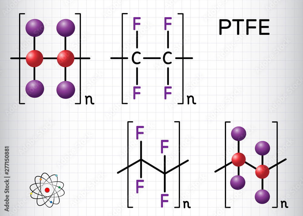 Polytetrafluoroethylene or PTFE, teflon polymer molecule. Is a ...