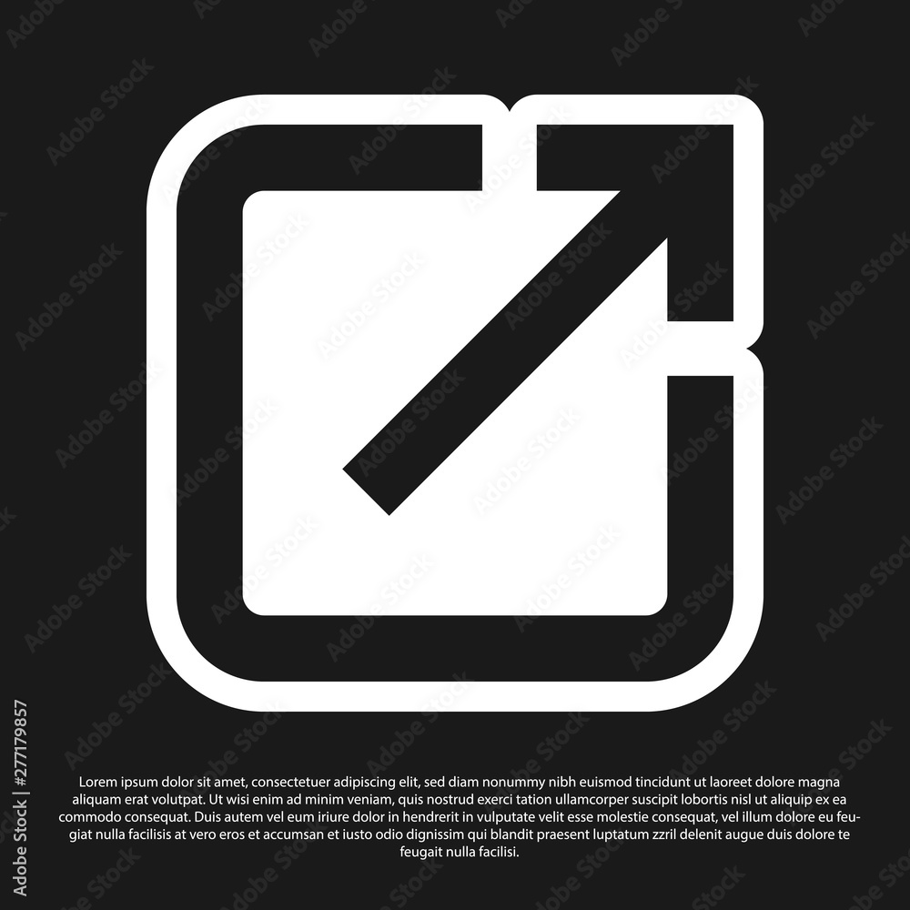 Black Open in new window icon isolated on black background. Open another tab button sign ...