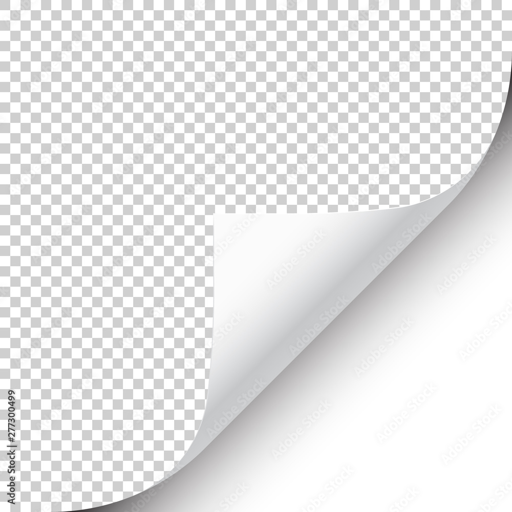 Curled page corner with shadow on transparent background. Blank sheet ...