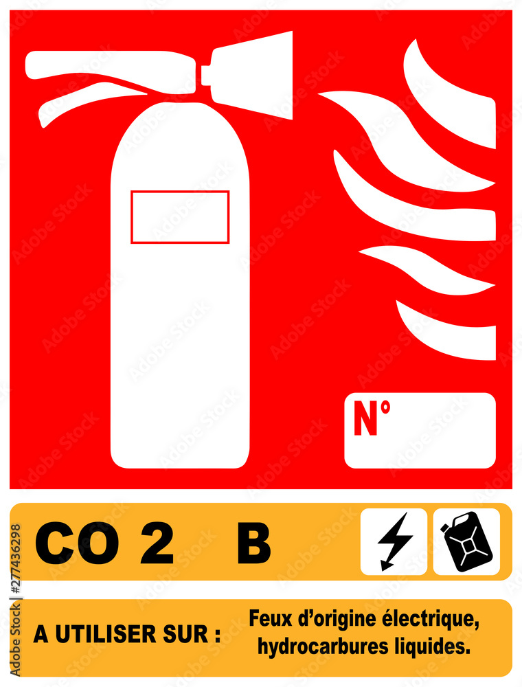 Panneau de signalisation du type d'extincteur a poudre CO2 B Stock ...