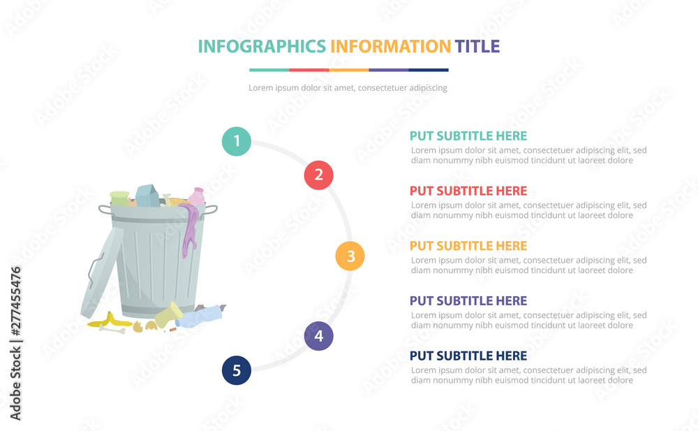 trash bin garbage infographic template concept with five points list ...