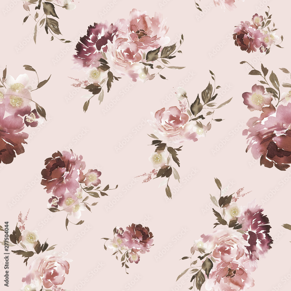 Seamless summer pattern with watercolor flowers handmade. Stock ...