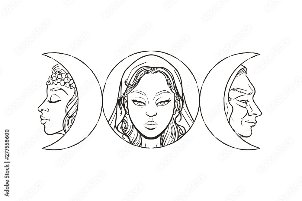 Triple goddess as Maiden, Mother and Crone, beautiful woman, symbol of ...