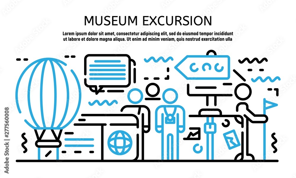 Museum excursion banner. Outline illustration of museum excursion ...