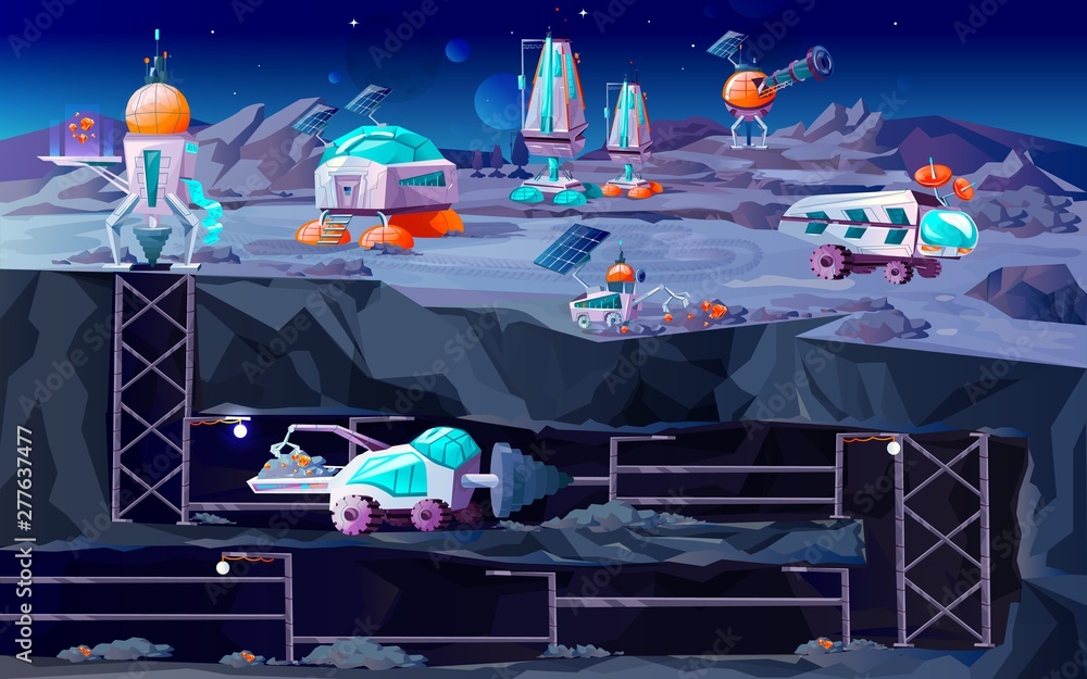 Space planet colonization vector cartoon illustration. Futuristic ...