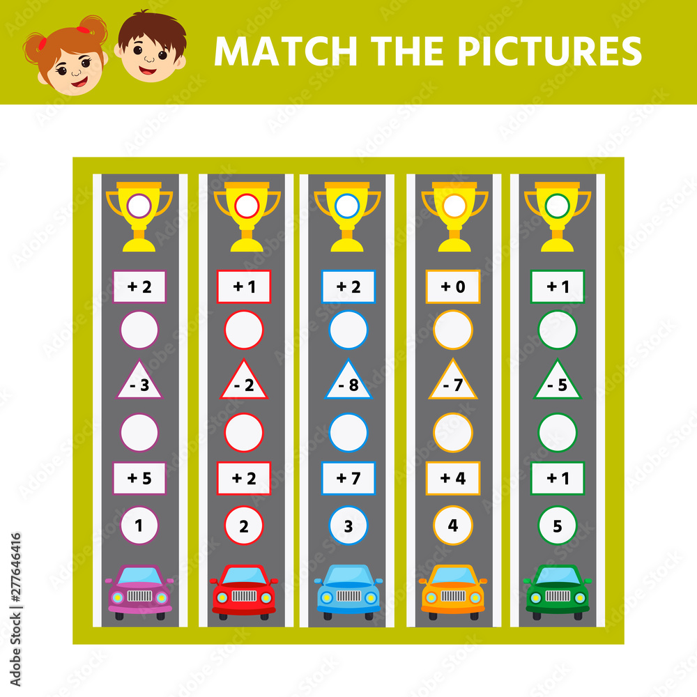 Math Game for children. Labyrinth. Cartoon racing cars. Help the moped ...