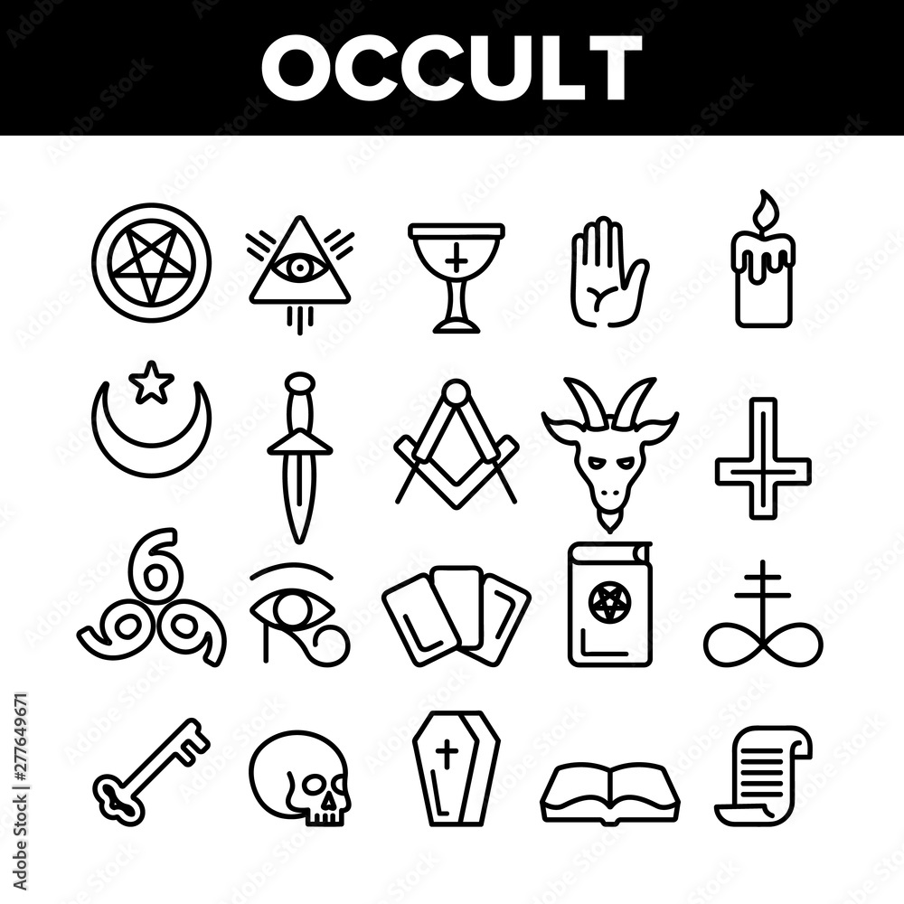 Occult, Demonic Entity Imagery Vector Linear Icons Set. Satanic Rituals ...