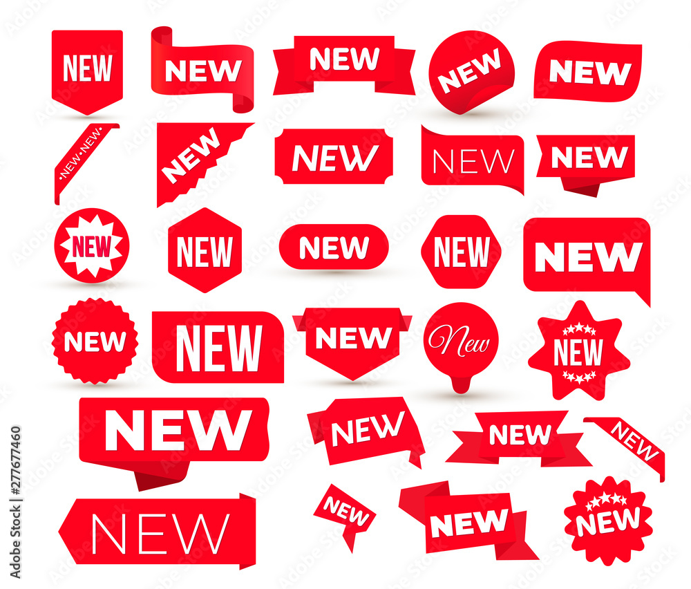 Set of New ribbons. Corner banner, new tag labels and present buttons ...