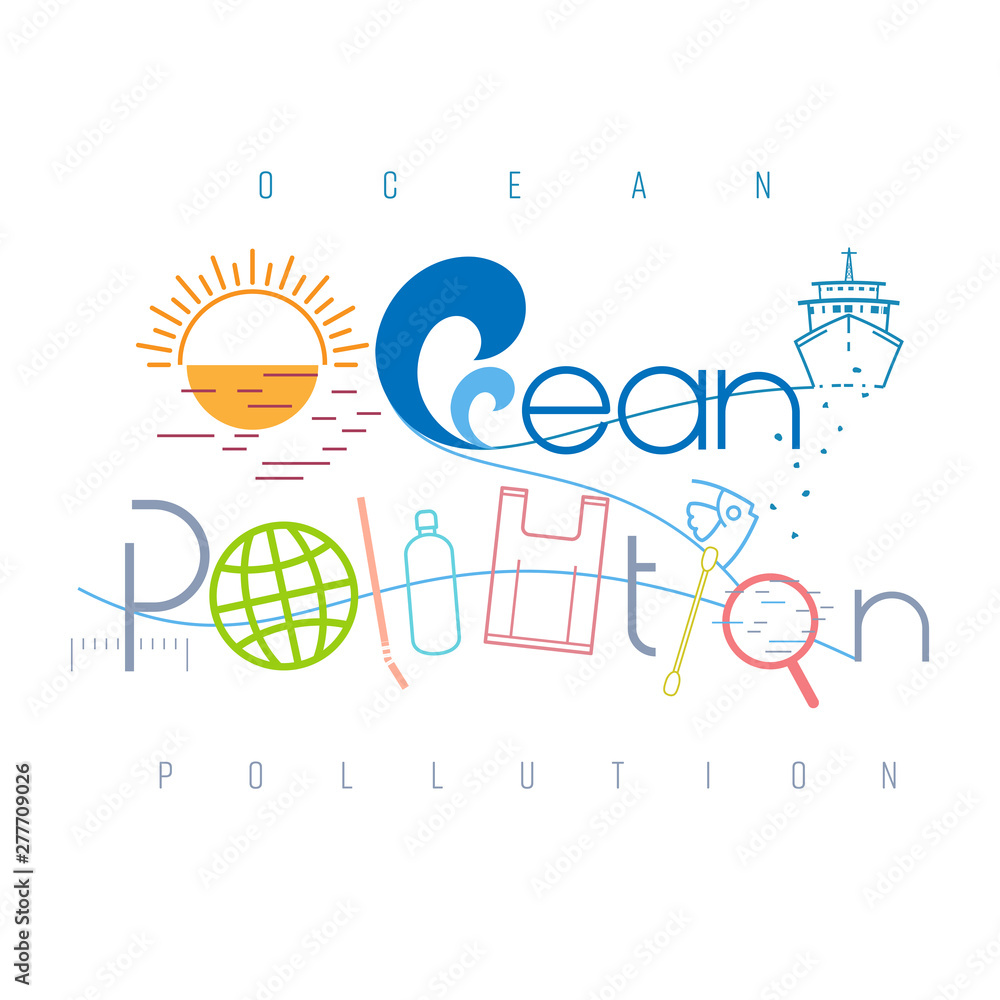 Ocean pollution typographic design. Pictorial symbol. Single-use ...