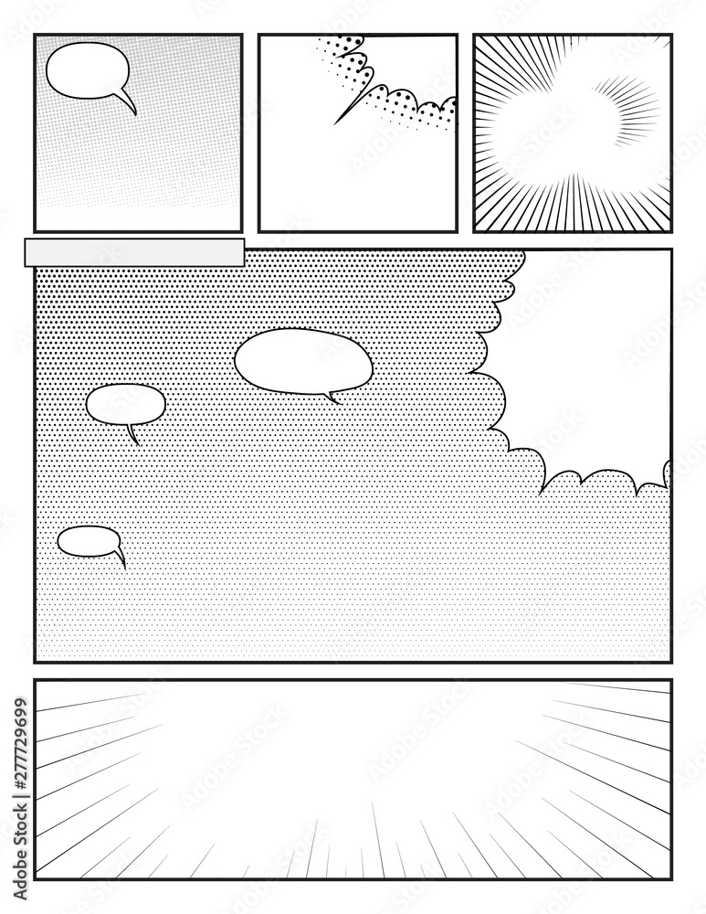 comic book template to create comics with radial halftone dotted rays ...