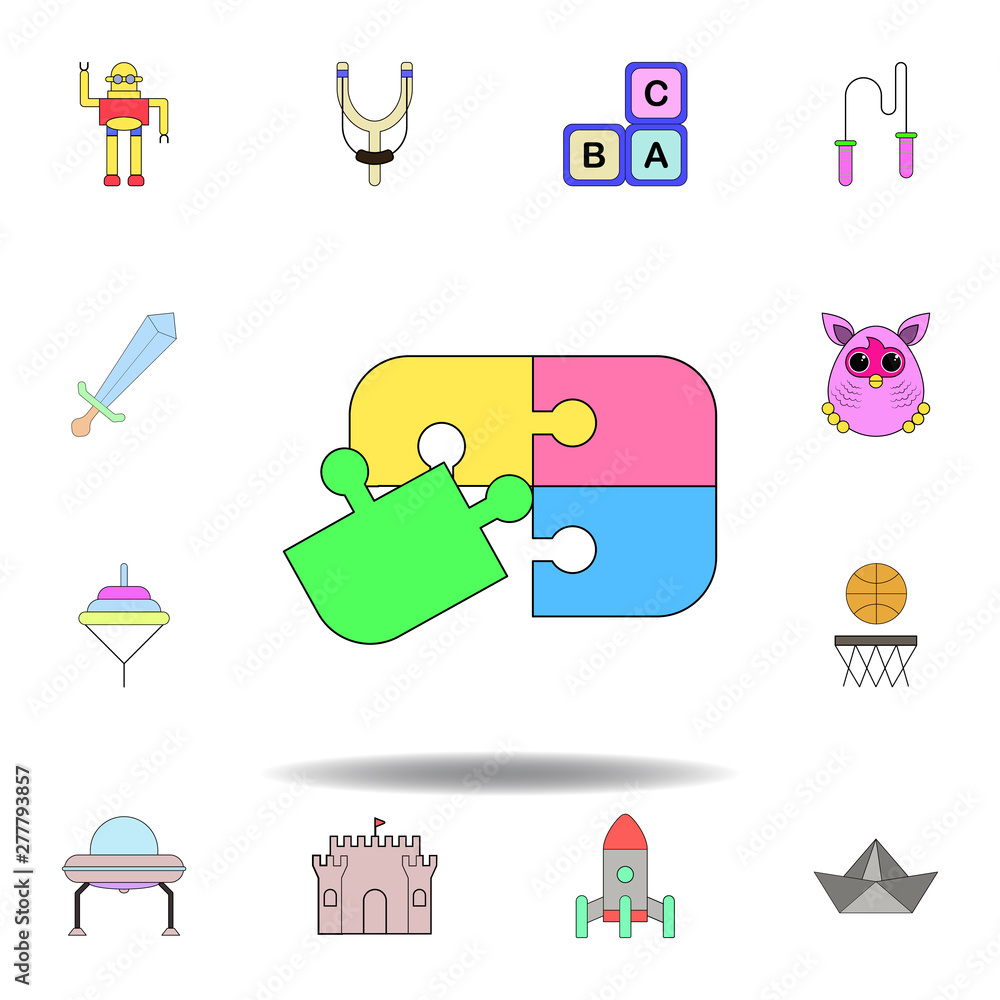 cartoon puzzle toy colored icon. set of children toys illustration ...