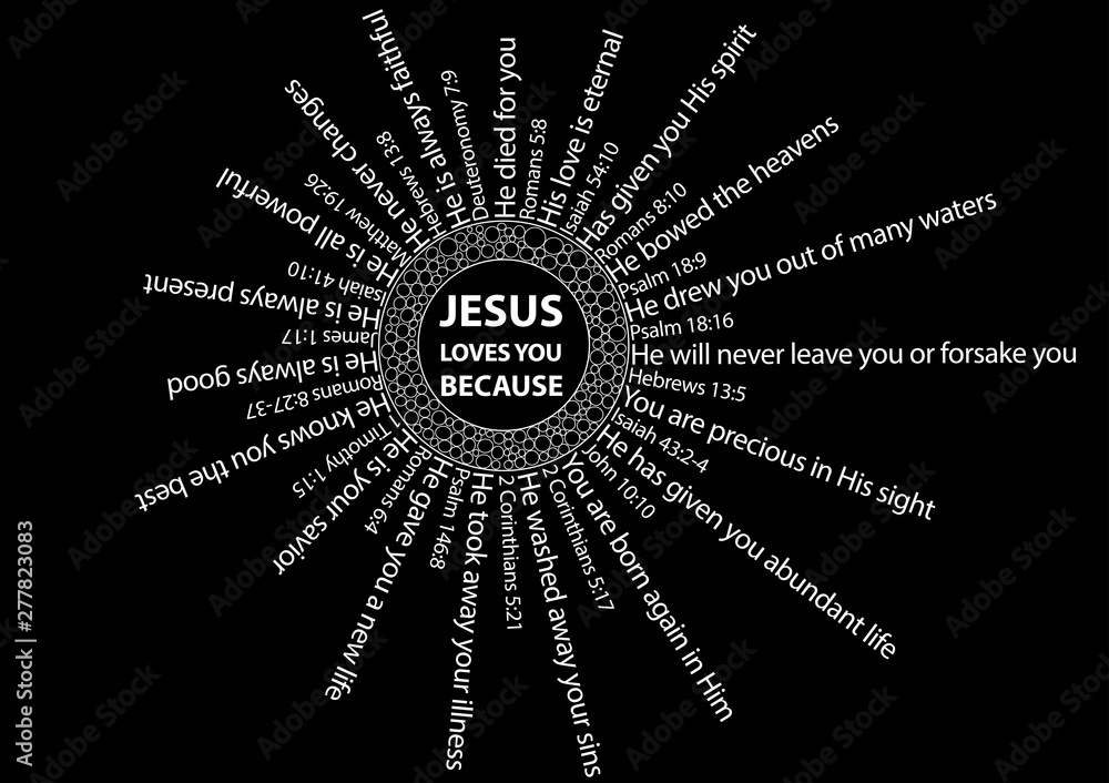 Christian background with multiple reasons why Jesus loves you, with ...