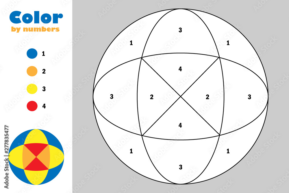 Mandala in cartoon style, color by number, education paper game for the ...