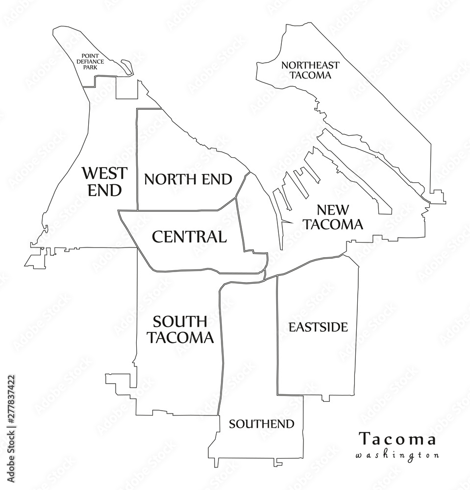 Modern City Map - Tacoma Washington city of the USA with neighborhoods ...