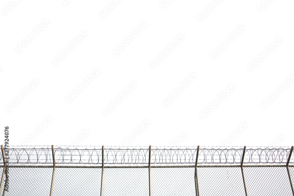 Texture the cage metal net isolate on white background. fence with ...