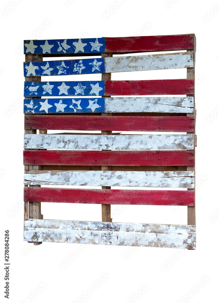 Handmade American flag made from scrap lumber displayed in neighborhood ...