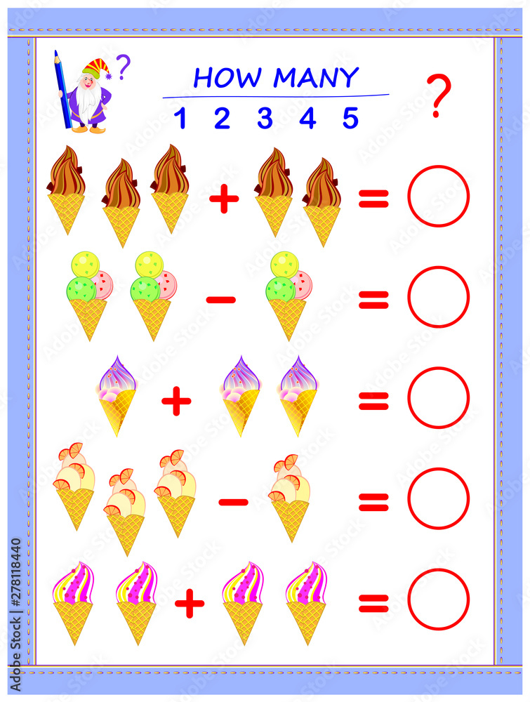 Educational page for children on addition and subtraction. Solve ...