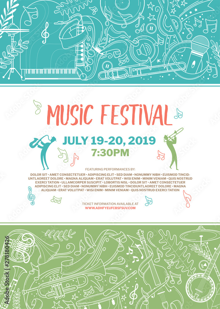 Woodwind orchestra live show poster vector template Stock Vector ...