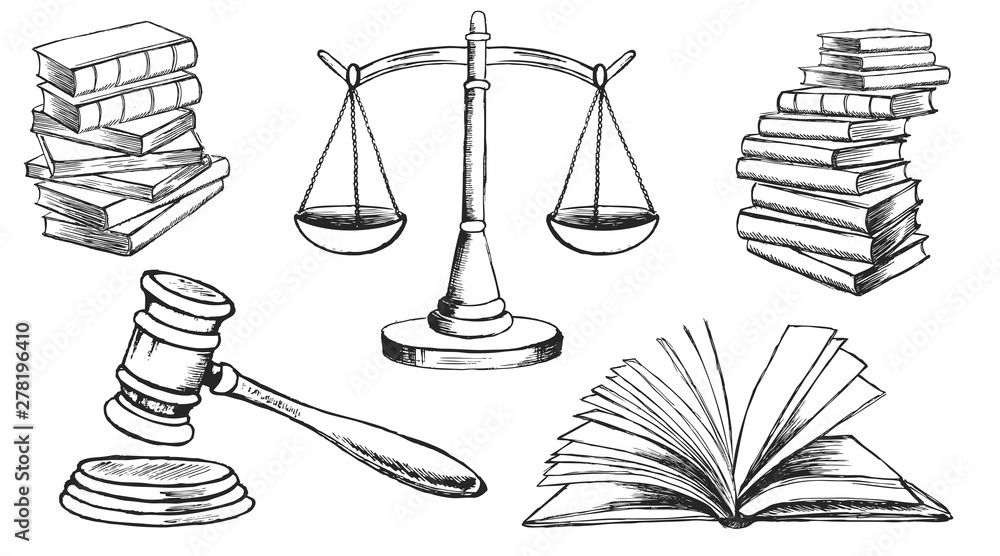 Law symbols set. Scales vector hand drawn. Stock Vector | Adobe Stock