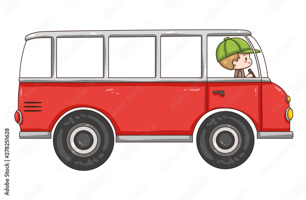 Vector illustration of cartoon bus isolated on white background. Cute ...