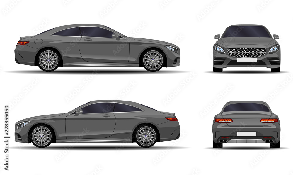 realistic car. sport coupe. front view; side view; back view. Stock ...