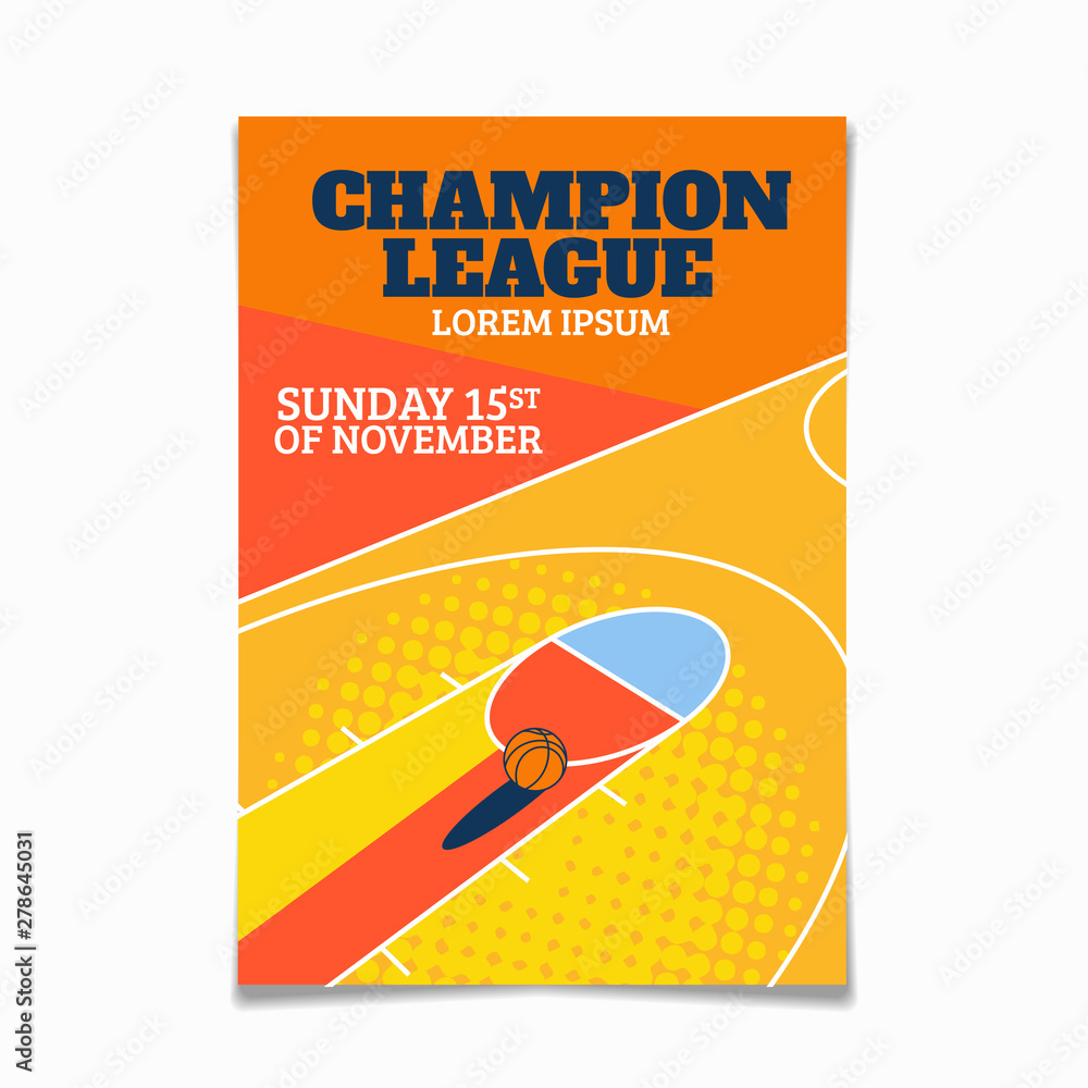 Modern basketball poster template with sample text and background arena ...