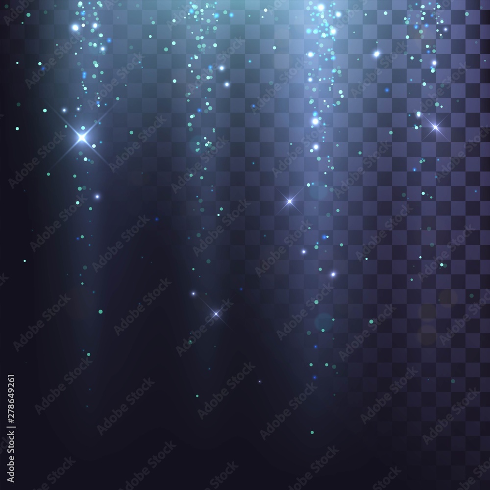 Light effect on a transparent background, falling blue sparks, light ...