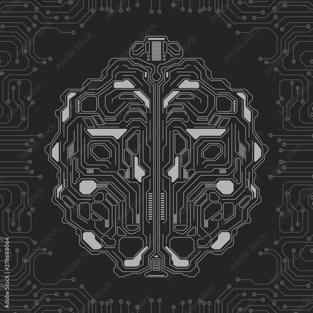 Brain Futuristic Element Circuit Board With Encoder And Decoder Binary
