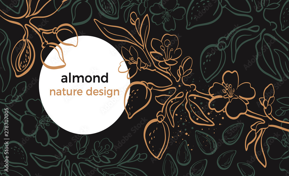 Almond tree. Vector template. Tropical night background, moon. Stock ...