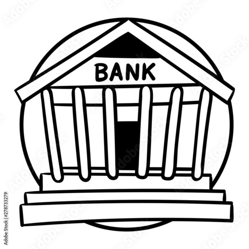 vector outline drawing of a bank symbol. black, white, cartoon ...