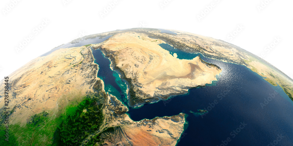 Detailed Earth on white background. Saudi Arabia Stock Illustration ...